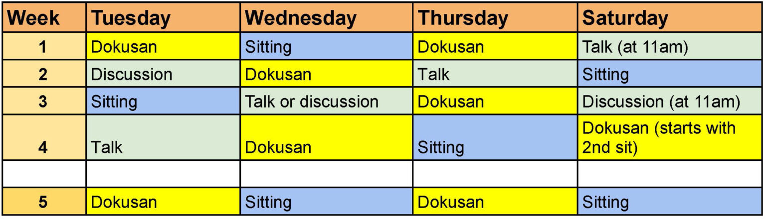 Schedule Summary - Greater Boston Zen Center